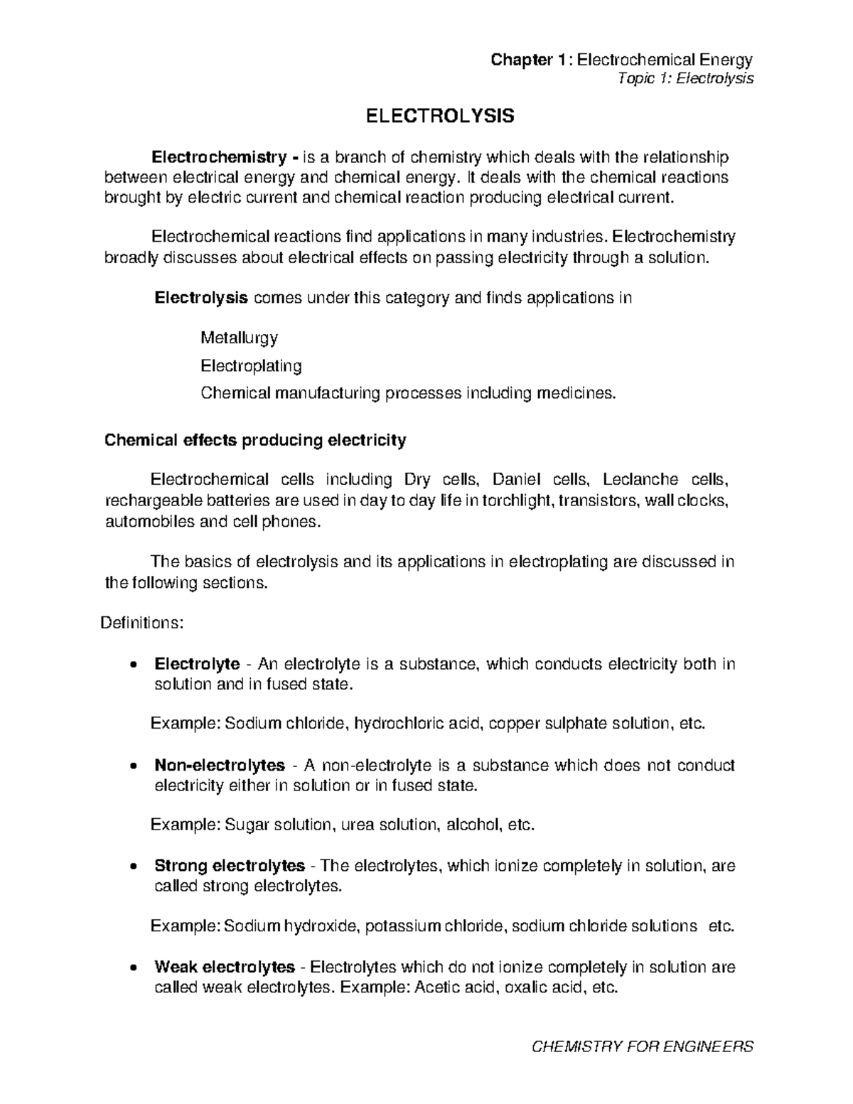 C1.1b Electrolysis (Module) - Chapter 1: Electrochemical Energy Topic 1 ...