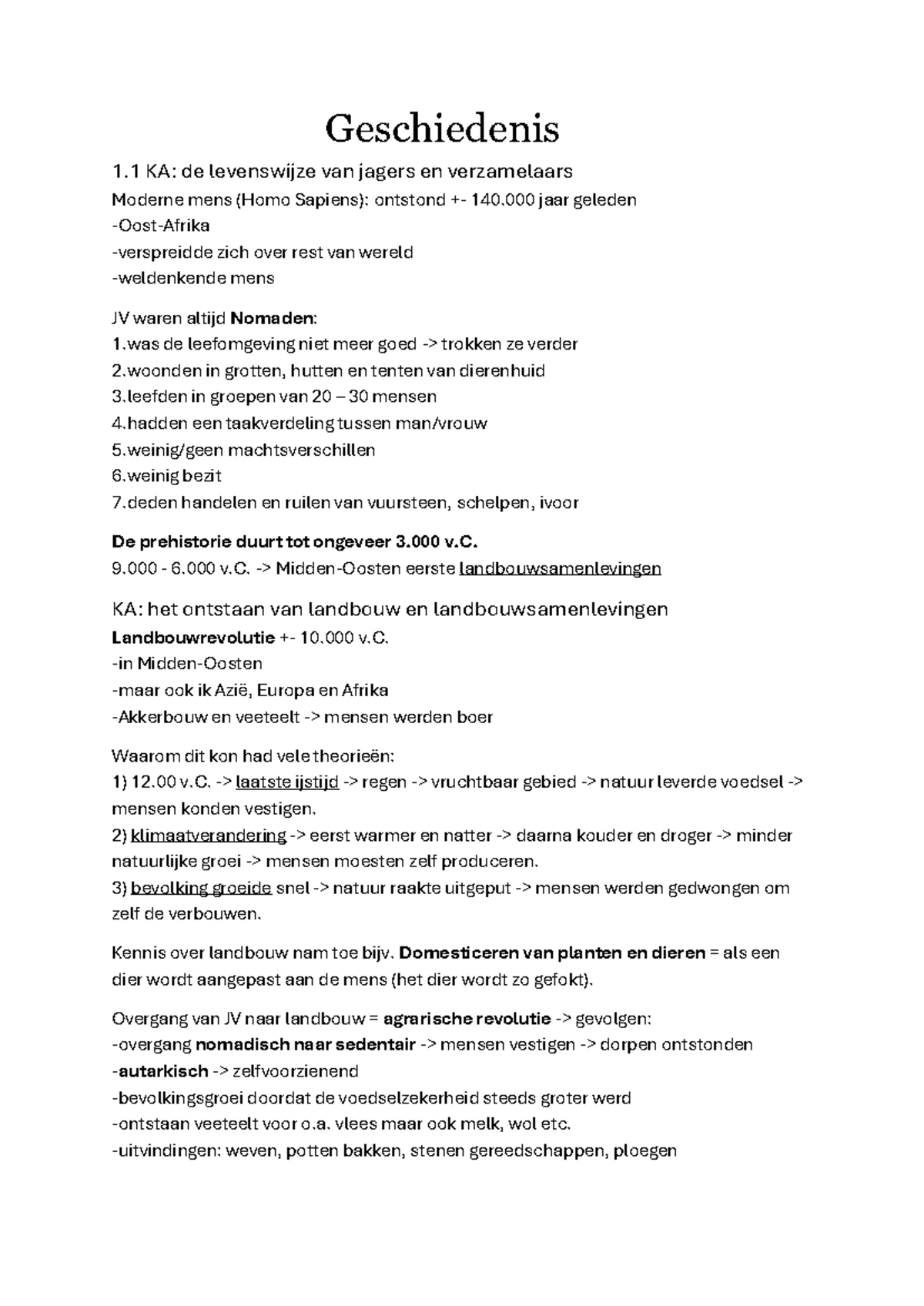 Geschiedenis H1: Jagers en Boeren - Levenswijze en Ontwikkelingen ...