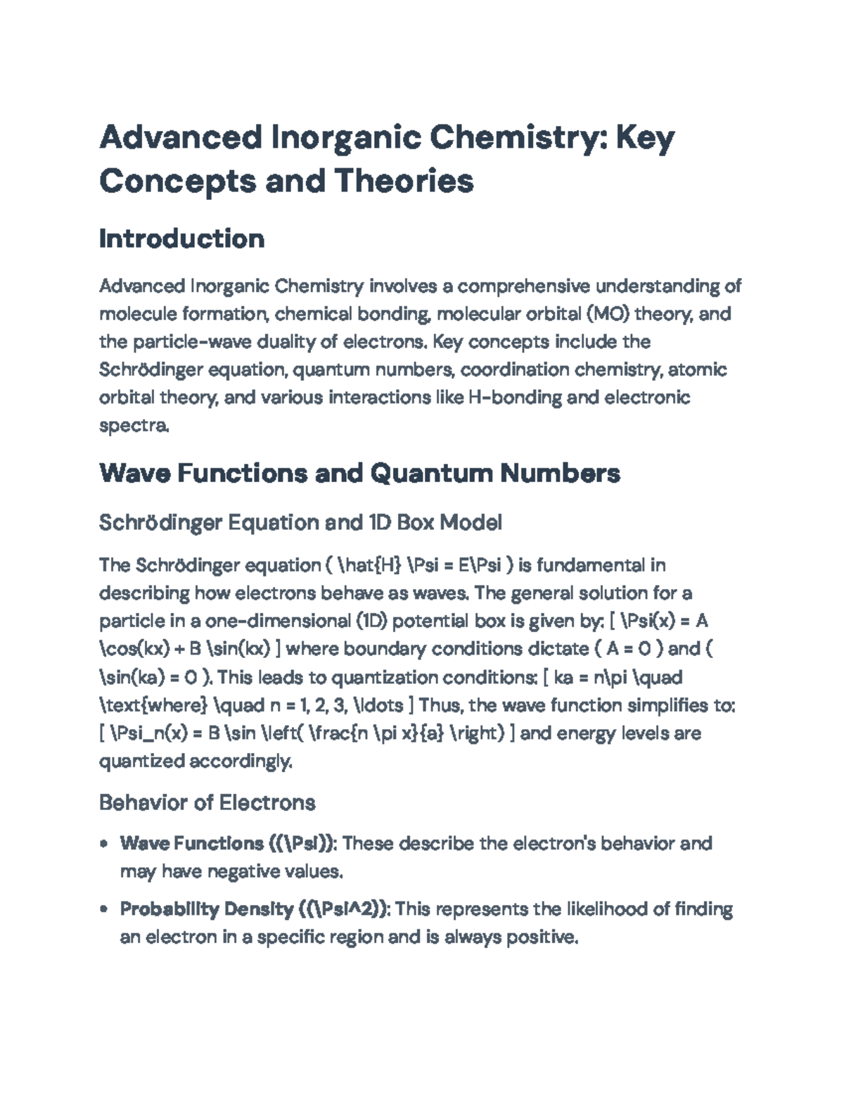 Advanced Inorganic Chemistry: Key Concepts and Theories Overview ...