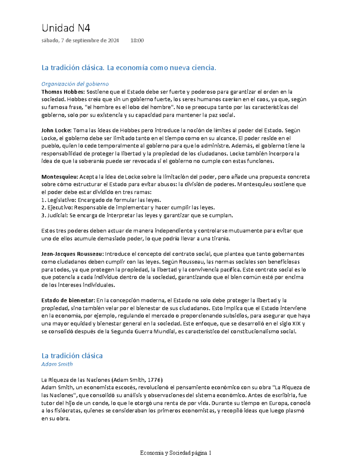 Unidad 4: La Tradición Clásica en Economía y Gobierno - Studocu