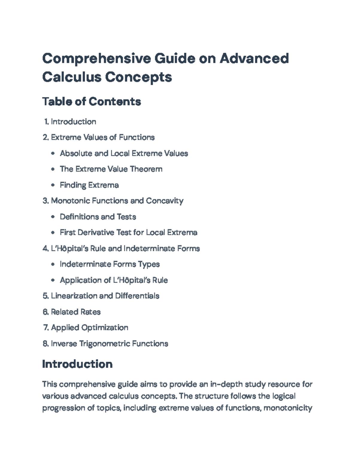 Advanced Calculus Concepts: Comprehensive Study Guide for Students ...