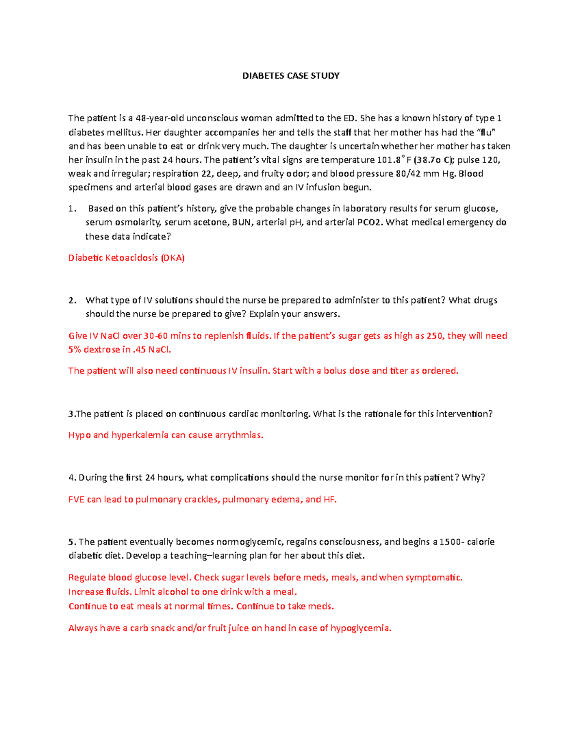 Diabetes Case Study: Management & Insights for Nursing Care - Studocu