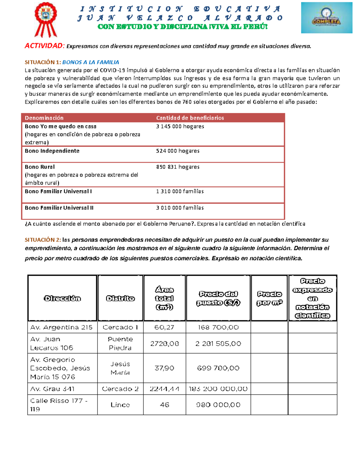Actividad de Notación Científica y Bonos Económicos - 2023 - Studocu
