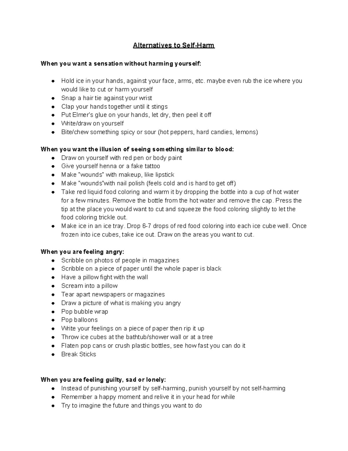 Alternatives to Self Harm: Healthy Coping Strategies and Techniques ...