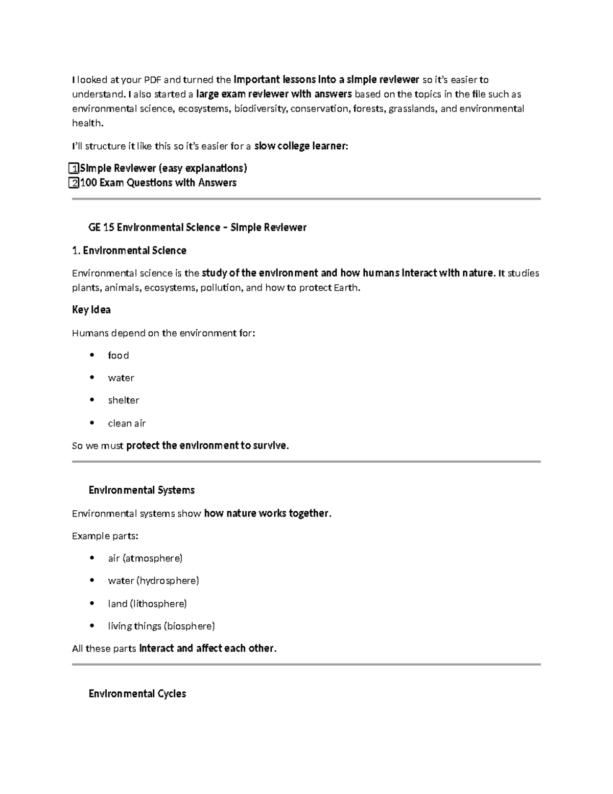 GE 15 Environmental Science: Simple Reviewer with 100 Exam Qs & Answers ...