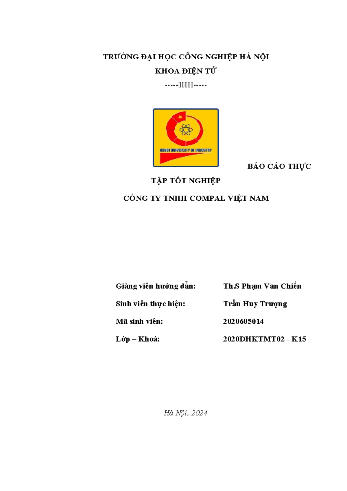 Báo cáo Thực Tập Tốt Nghiệp tại Công Ty TNHH Compal VN - 2020DHKTMT02 ...