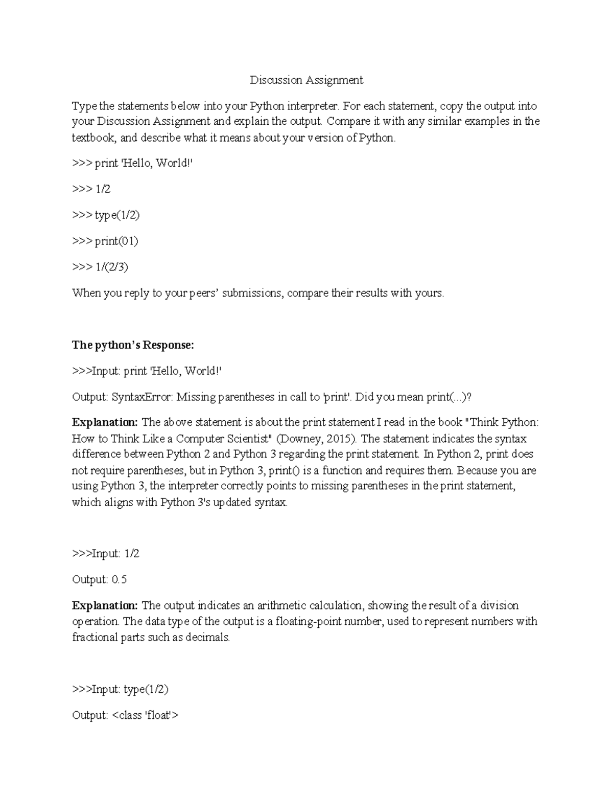 CS 1101 Unit 1 Discussion Assignment: Python Print Statement Analysis - Studocu