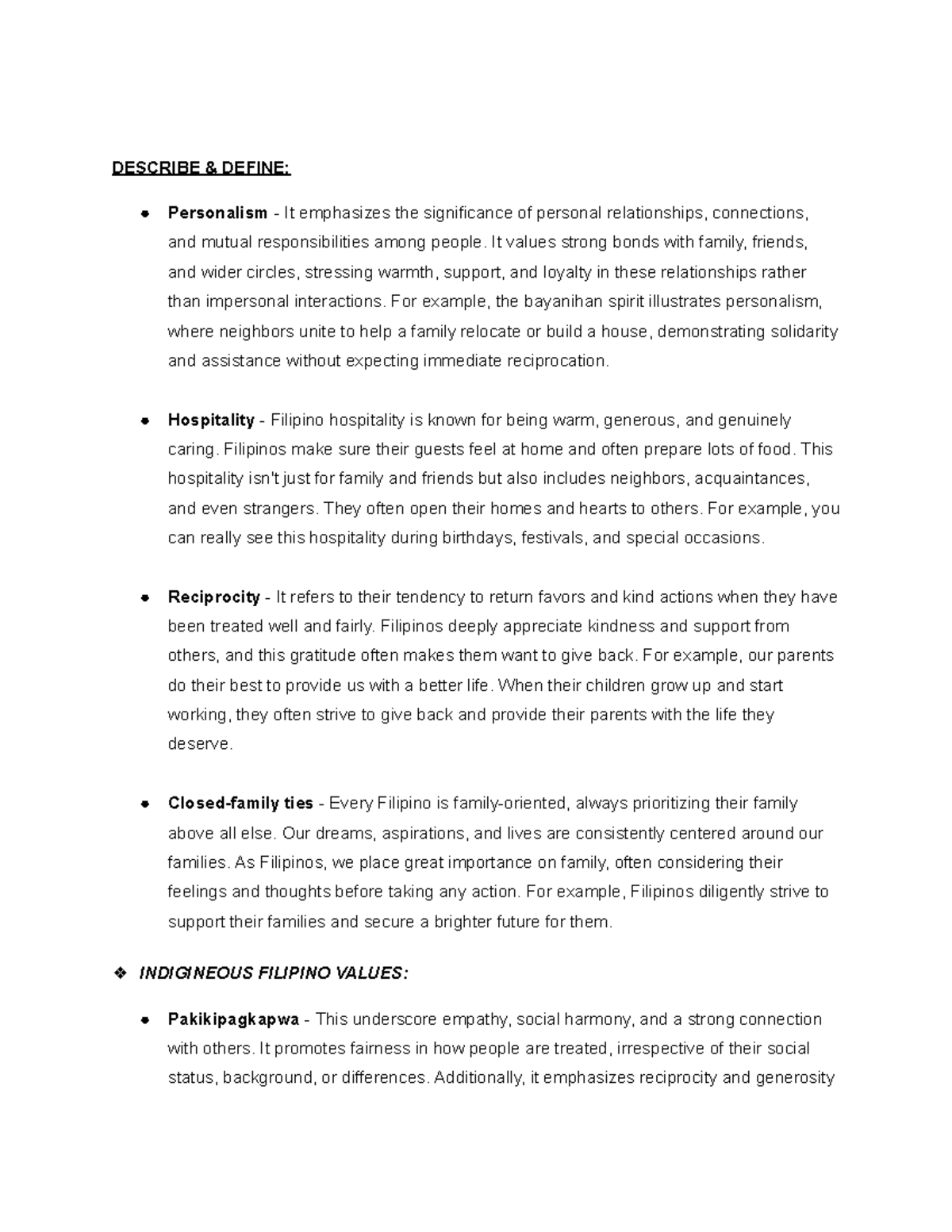 Filipino Values: Positive Traits and Negative Behaviors Explained - Studocu