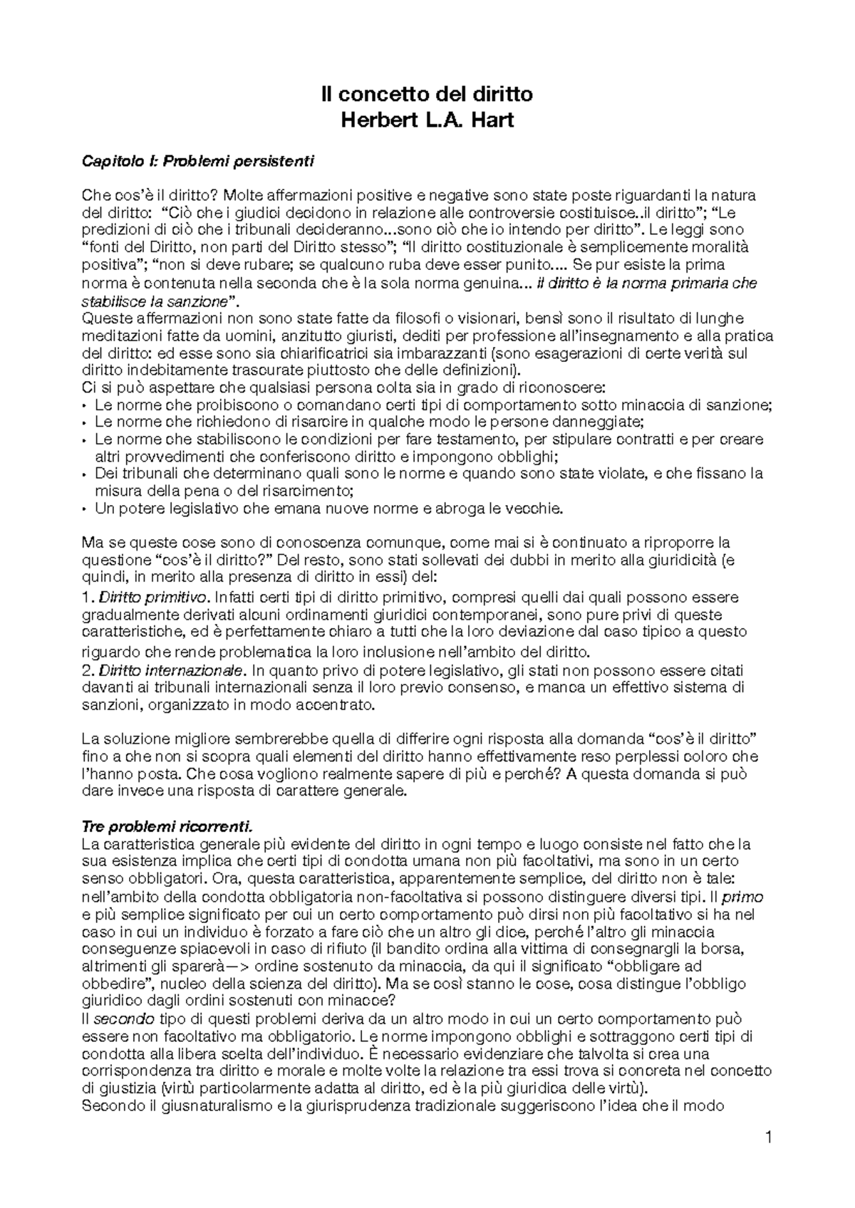 Hart filosofia - Riassunto Il concetto di diritto - Il concetto del ...