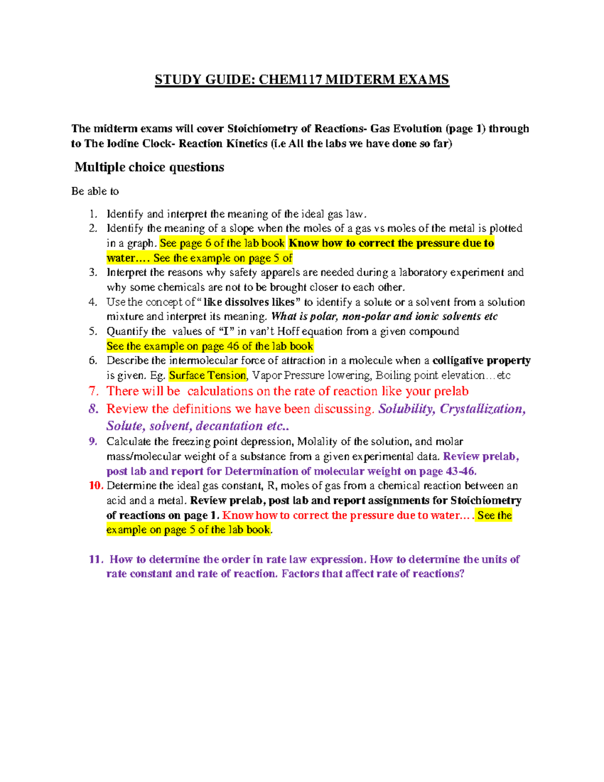 Chem117 Midterm Exam Study Guide: Gas Stoichiometry & Kinetics - Studocu