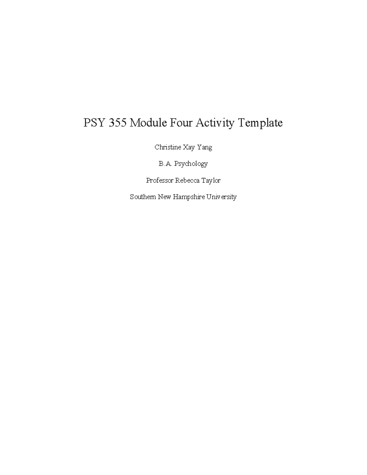 PSY 355 Module Four Activity Template - PSY 355 Module Four Activity ...
