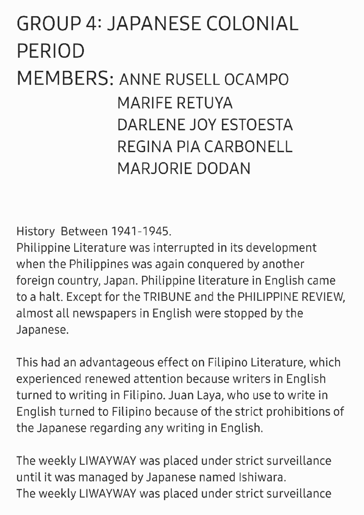 Japanese Colonial Period: Insights on Literature & Poetry - Studocu