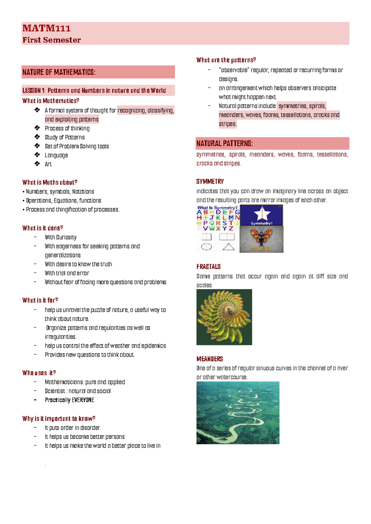 MATM 101: Nature of Mathematics - Midterm Lessons on Patterns and Logic ...