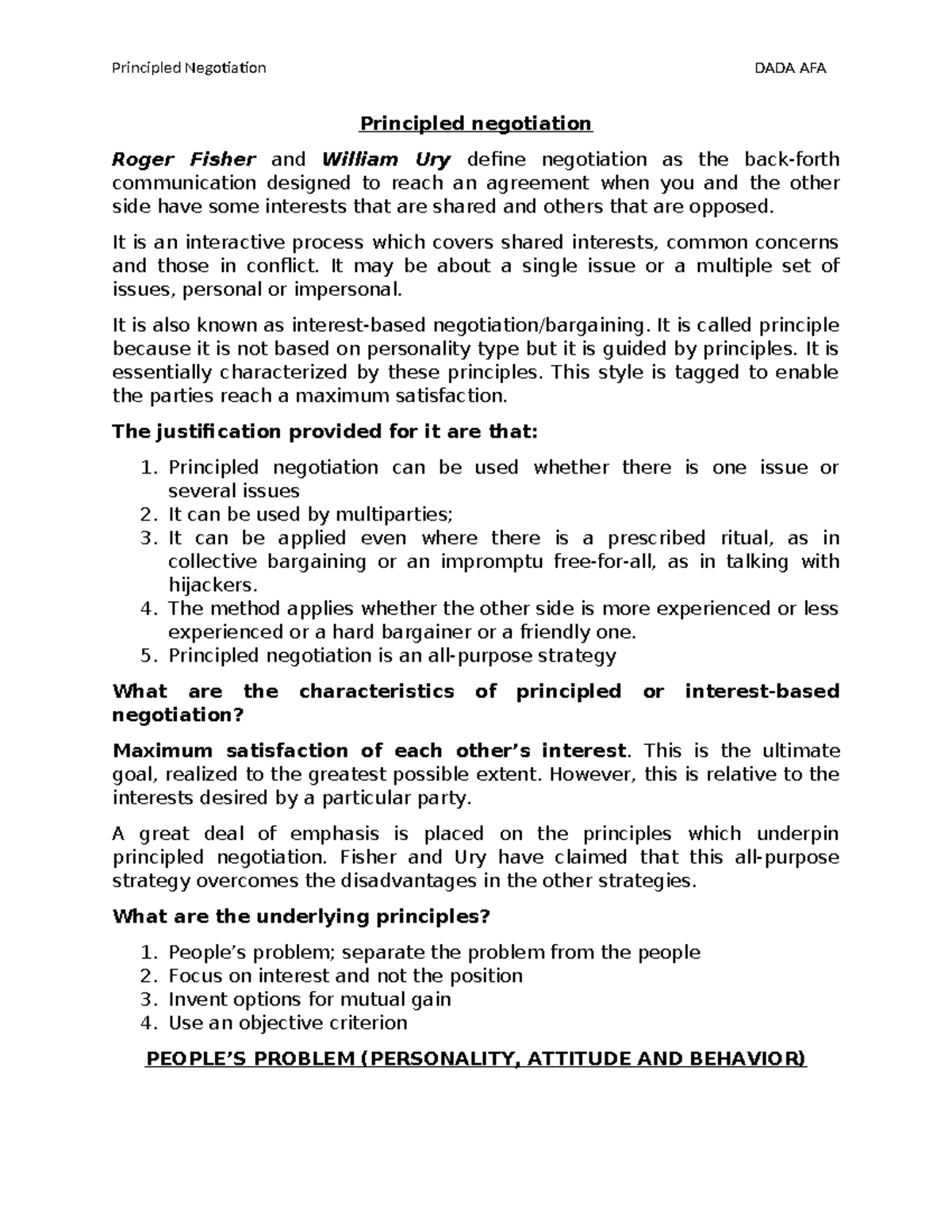 Principled Negotiation Insights - DADA AFA Study Guide - Studocu