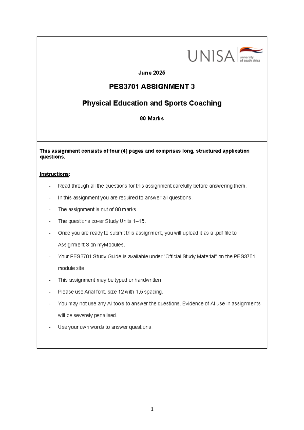 PES3701 Assignment 3: Case Studies in PE Teaching Strategies (80 Marks ...
