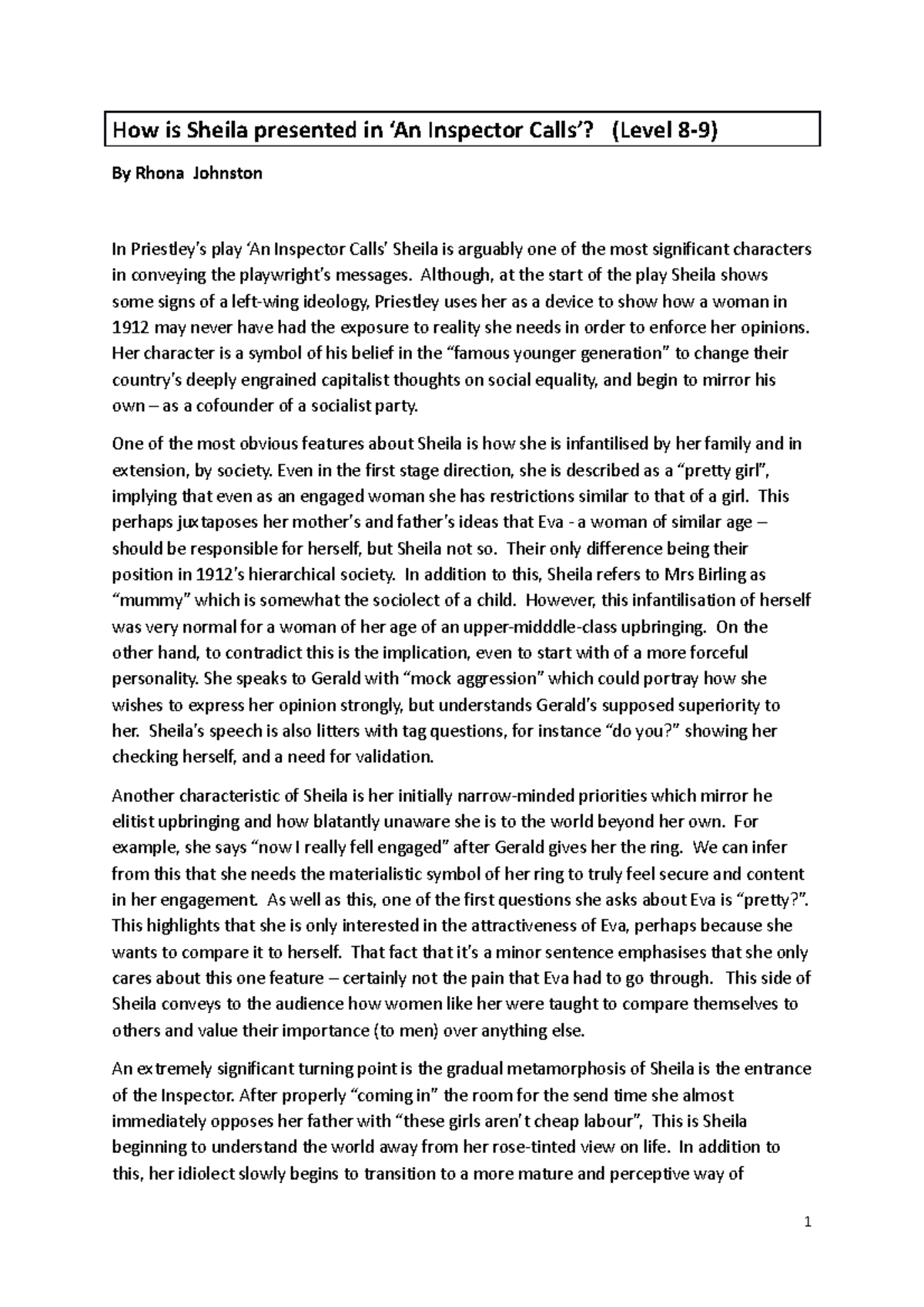 An Inspector Calls very useful essays - How is Sheila presented in ‘An ...