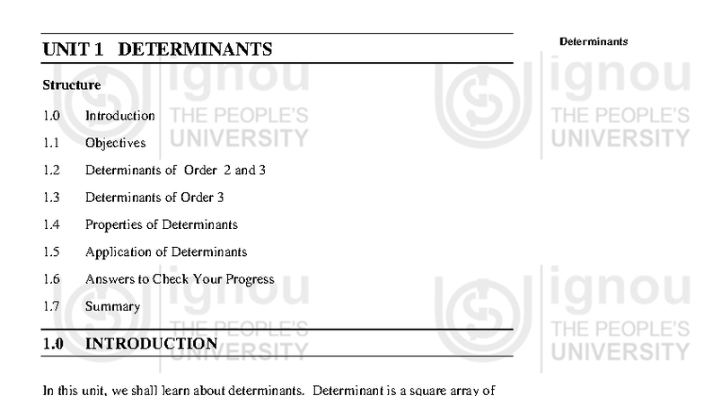 UNIT 1: DETERMINANTS - Algebra I Overview and Applications - Studocu