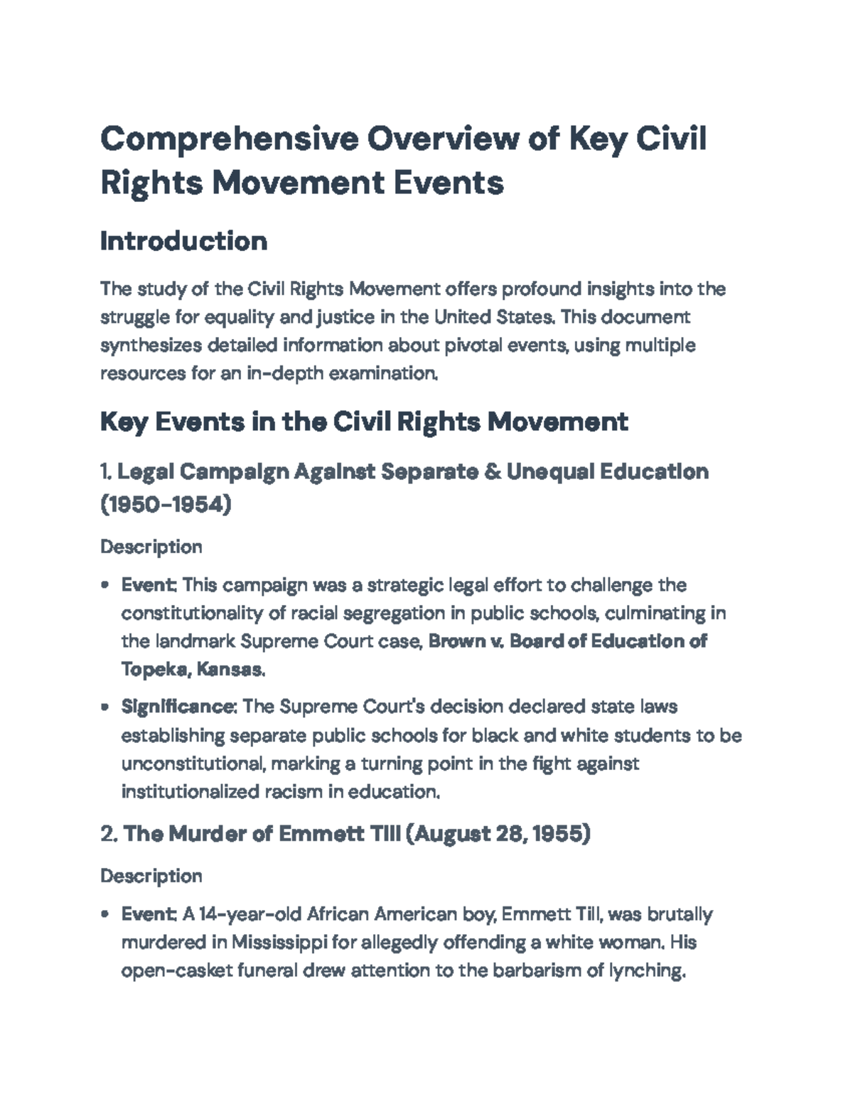 Comprehensive Overview of Key Events in the Civil Rights Movement ...