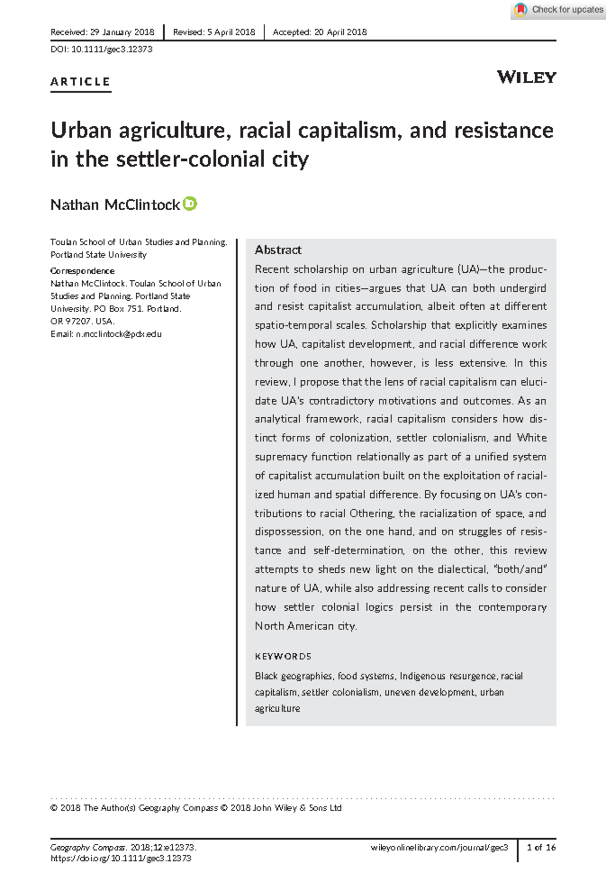 Geography Compass - 2018 - Mc Clintock - Urban agriculture racial ...