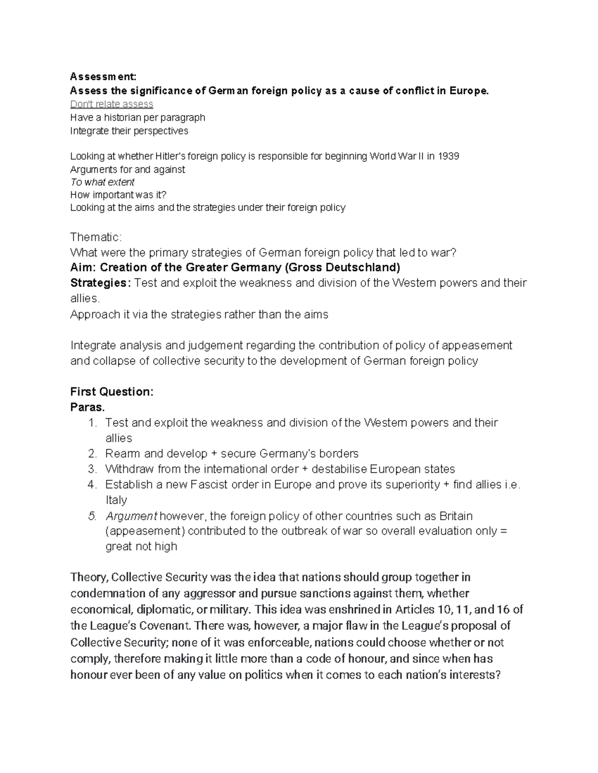 Notes Essay Plan On The German Foreign Policy - detailed analysis/dates ...