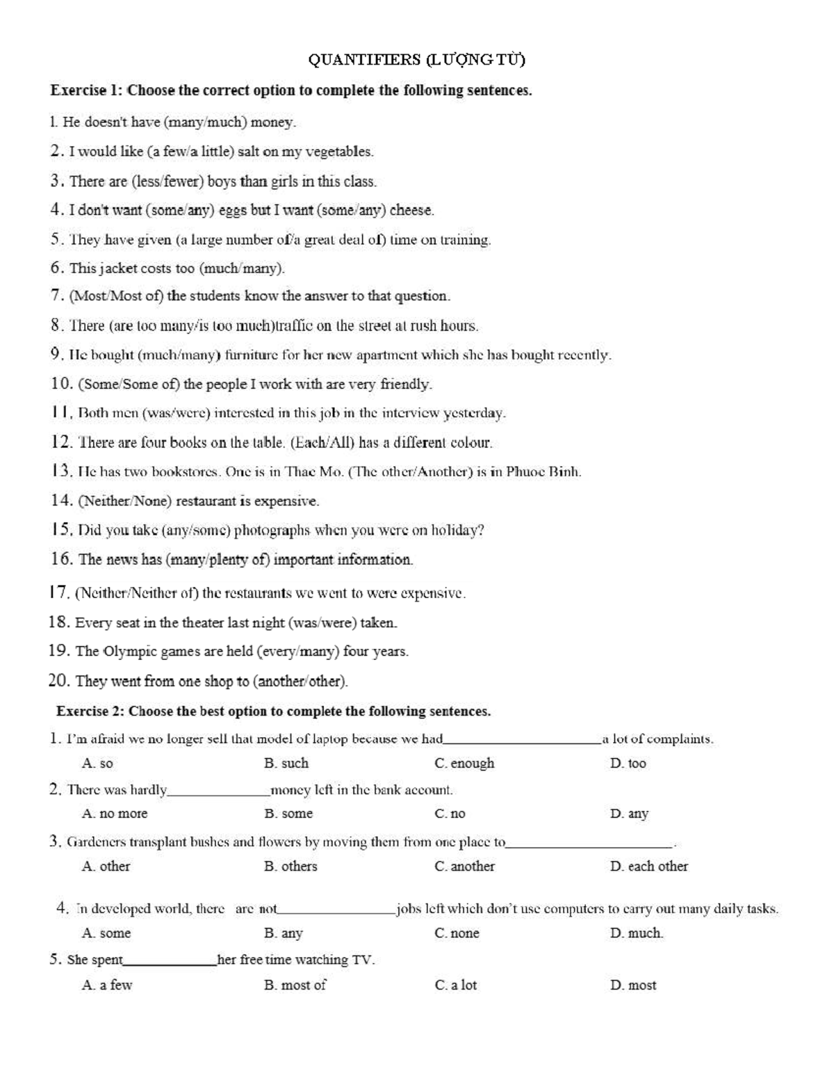 Quantifiers Exercise - LUONG TÙ - Studocu