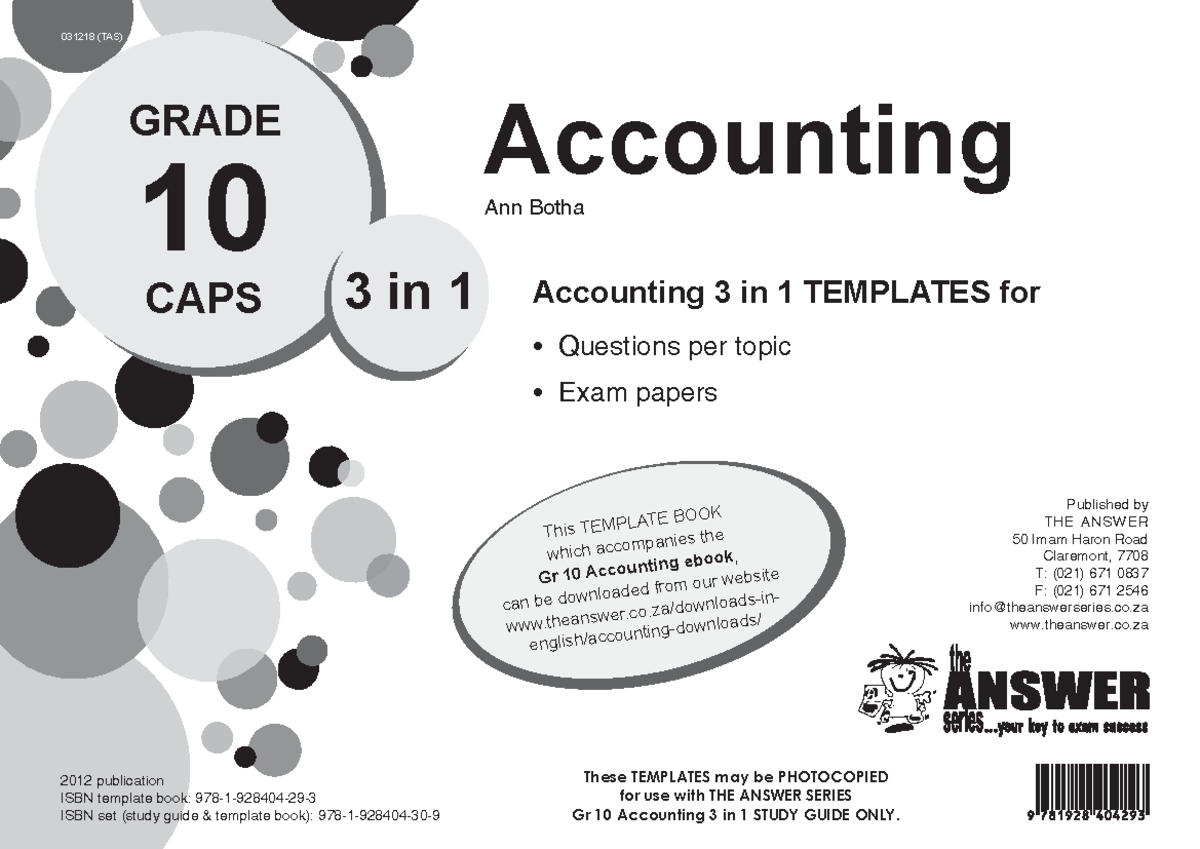 Gr 10 Accounting Template Book with 3-in-1 Guides & Exam Papers - Studocu