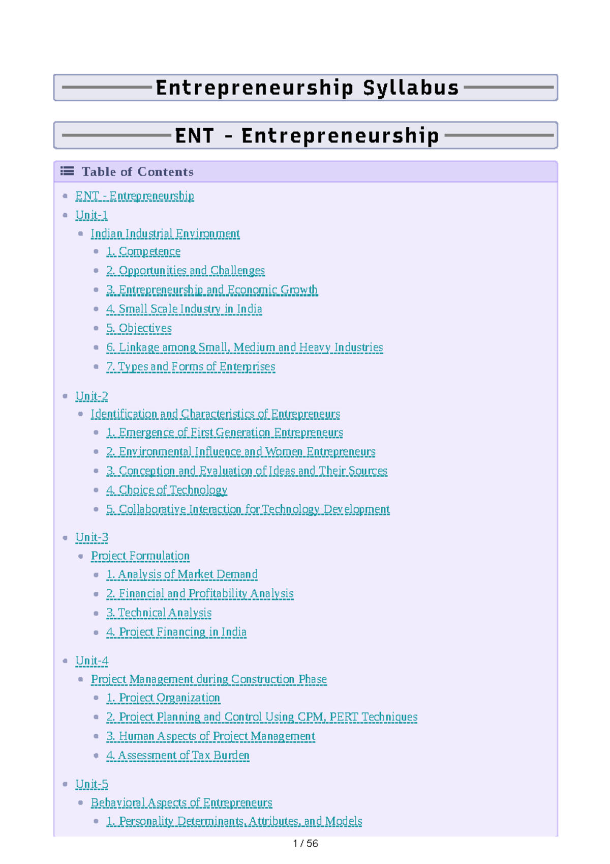 ENT 15 - Comprehensive Entrepreneurship Syllabus and Insights - Studocu