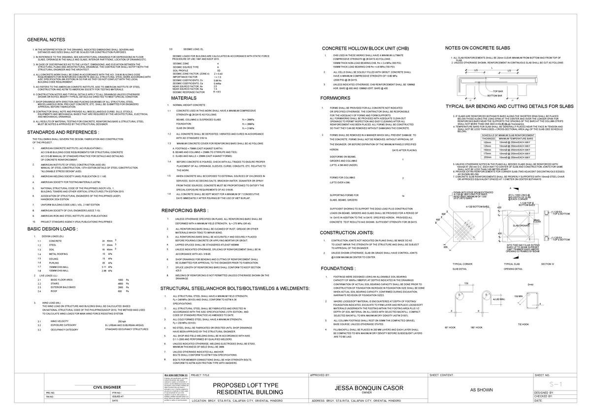 LOFT TYPE RESIDENTIAL BUILDING - CONSTRUCTION NOTES & DETAILS - Studocu