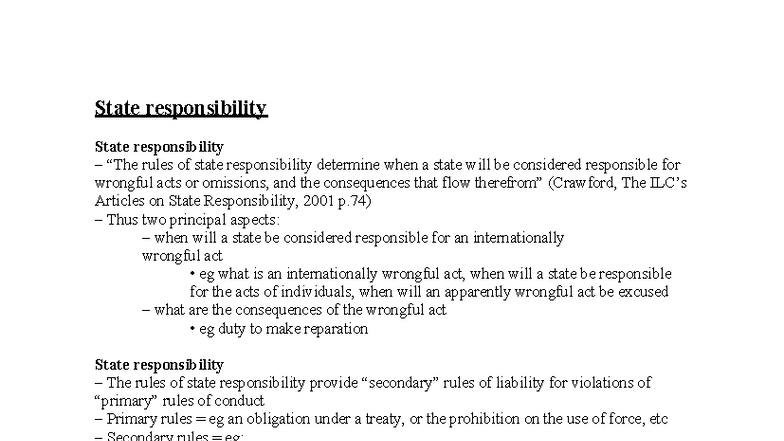 State Responsibility: Key Principles and ILC Articles Overview - Studocu