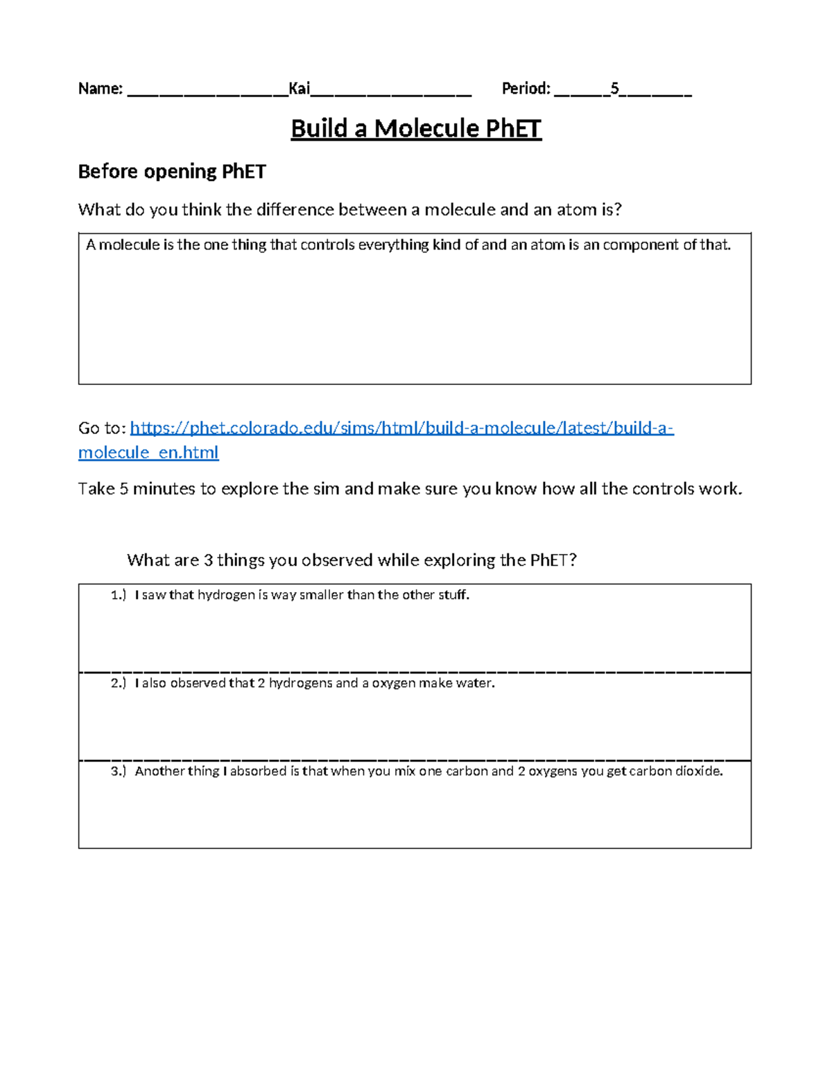 Build a Molecule PhET Exploration Activity - PhET-1 - Studocu