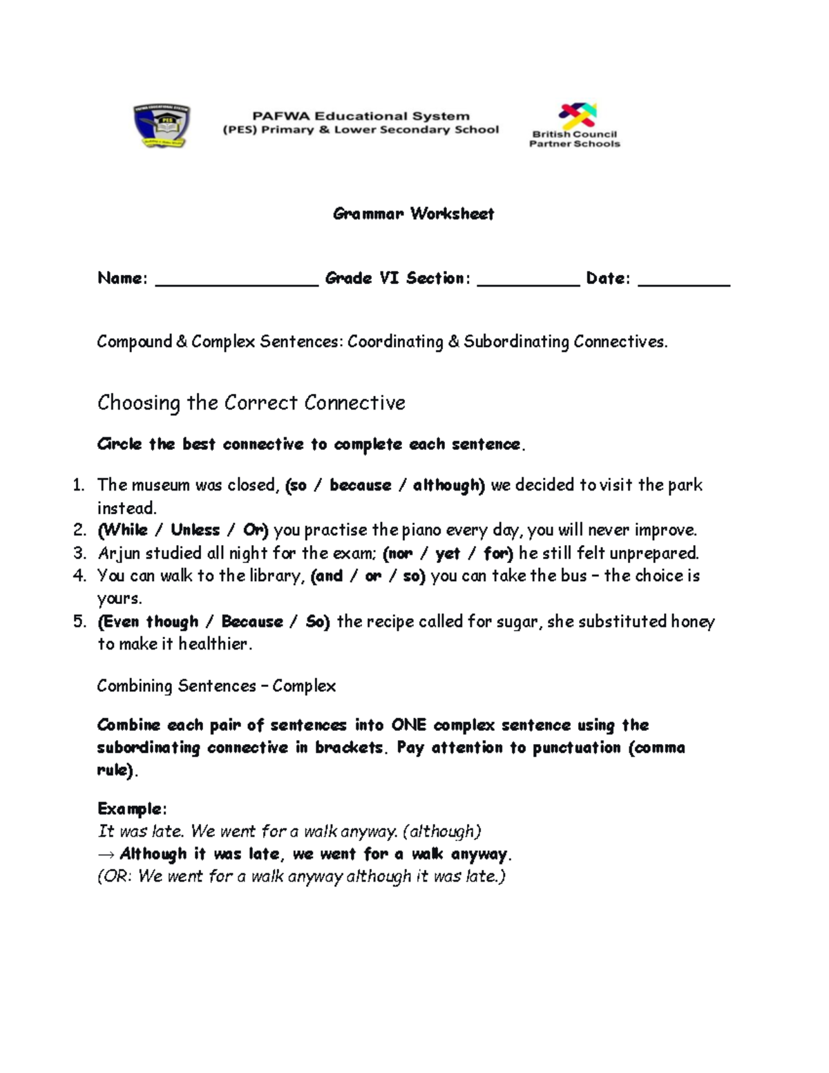 Grammar Worksheet (Unit 7 & 8): Compound & Complex Sentences - Studocu