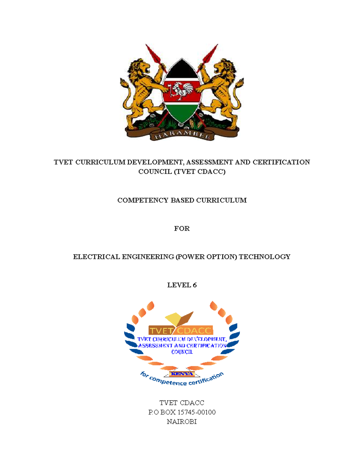 Curriculum for Electrical Engineering Level 6 (Power Option) - TVET ...