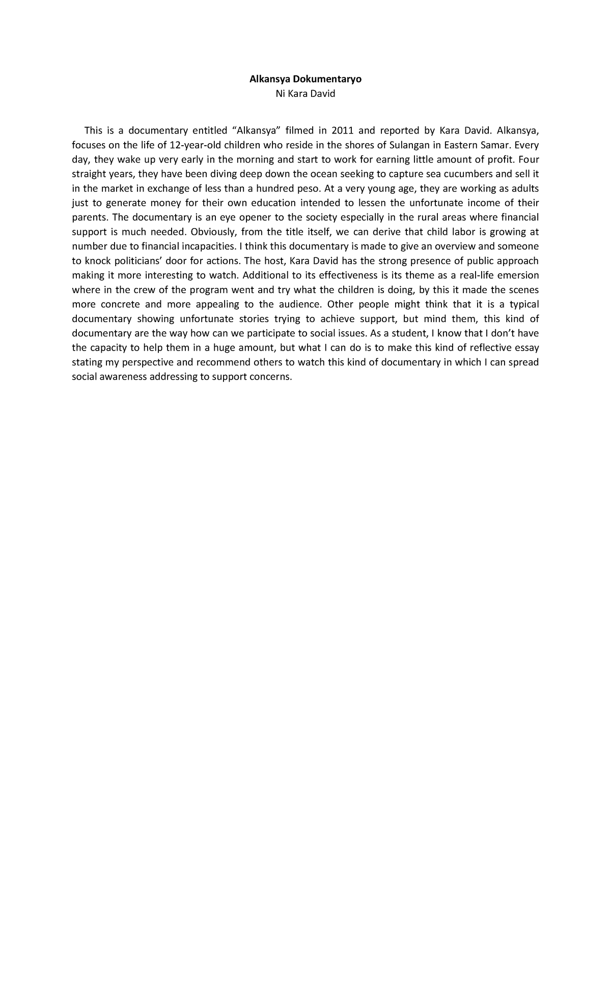 Alkansya Dokumentaryo Ni Kara David Filipino - Secondary Education ...