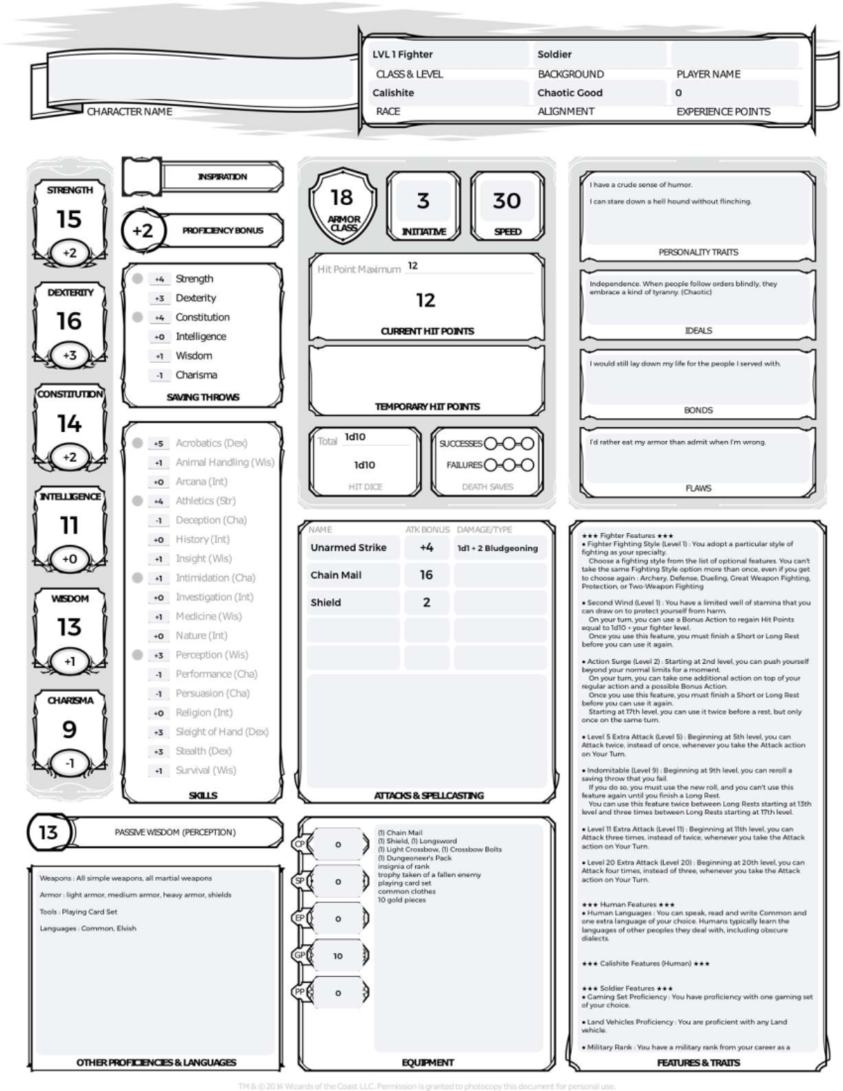 LVL 1 Fighter Character Sheet - Steph's Calishite Soldier - Studocu