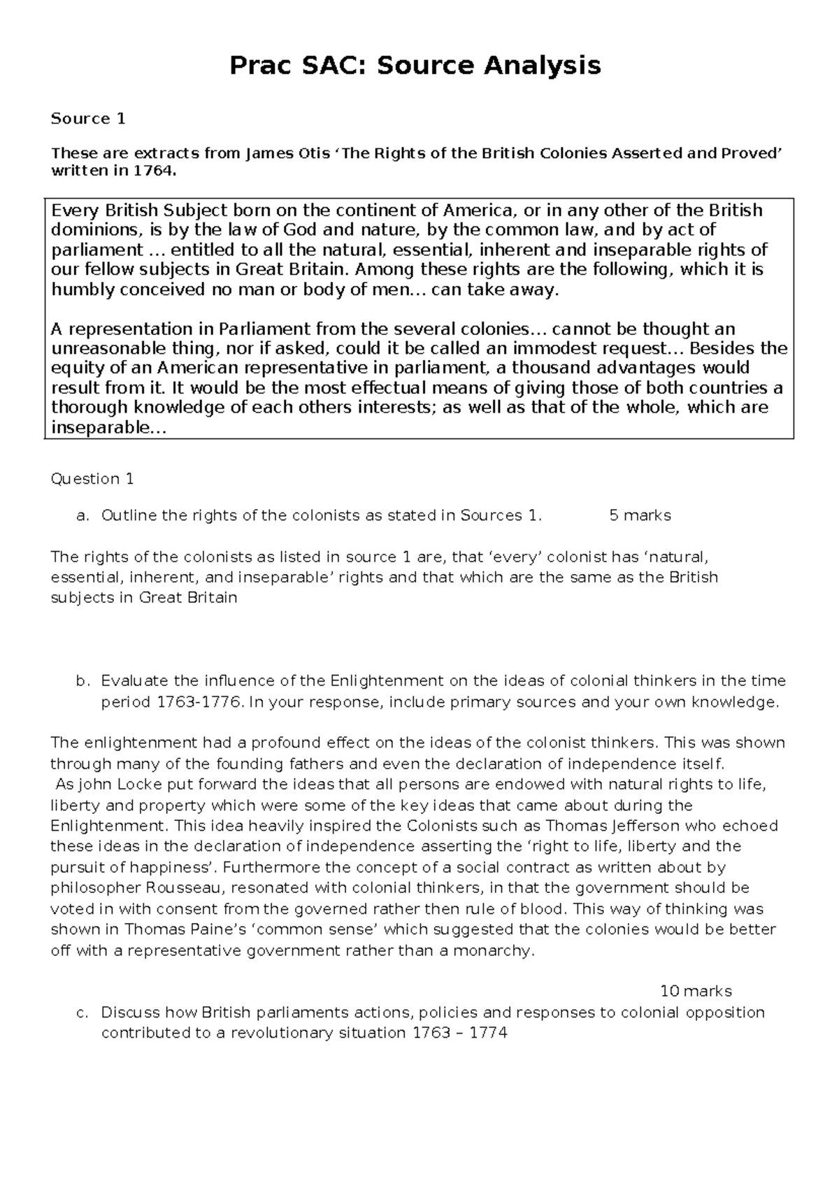 Yr12 Hist Prac SAC: Source Analysis on Colonial Rights and ...