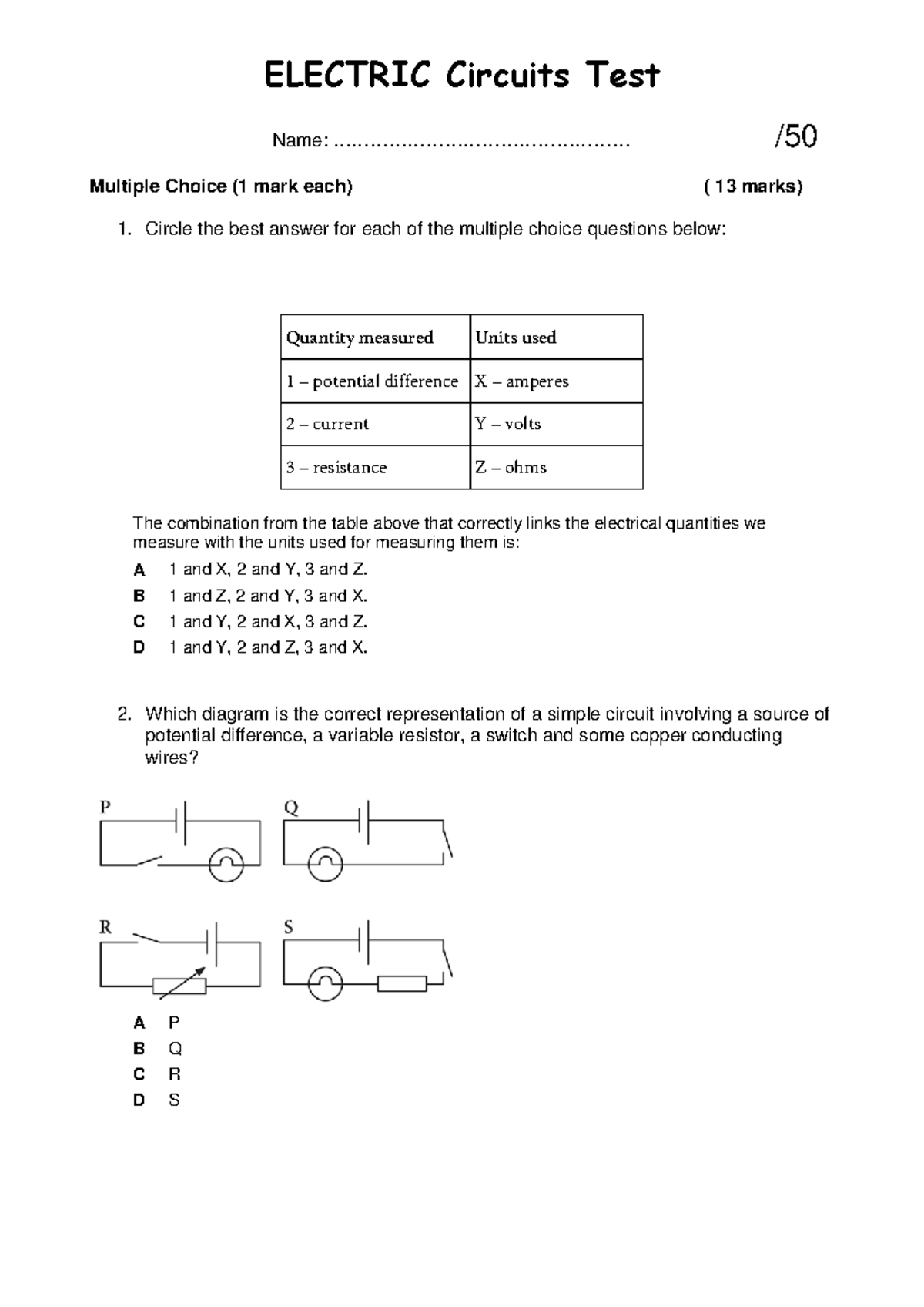 2017 Electric Circuits Test: Exam Questions and Answers - Studocu