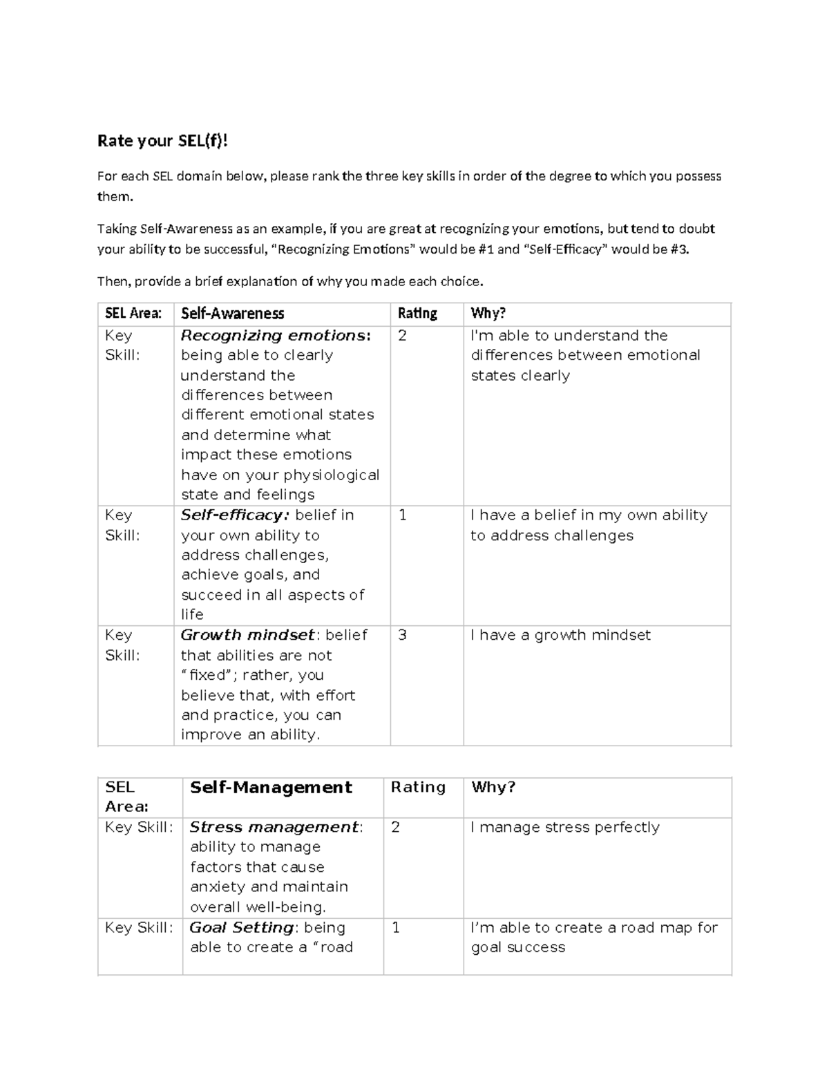 WGU SEL Assessment: Ranking Key Skills in Each Domain - Studocu