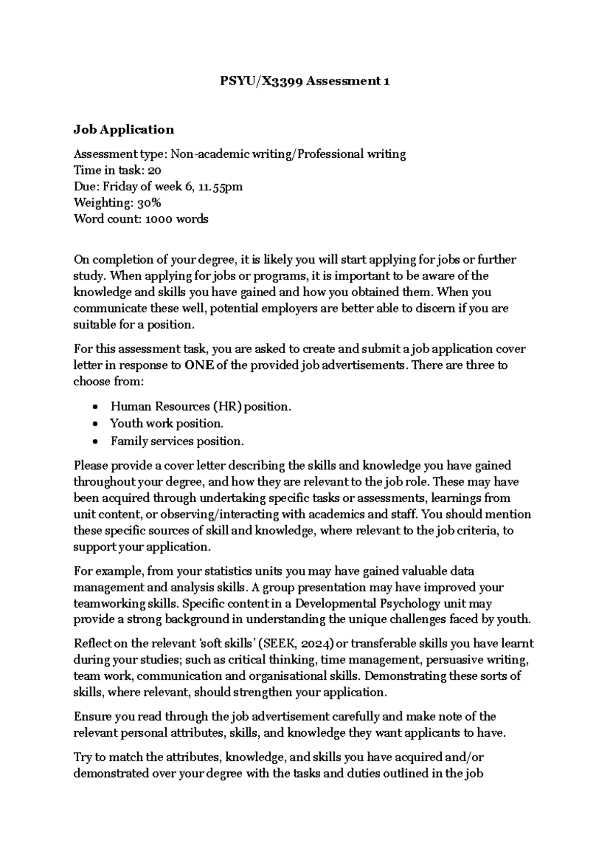 PSYU-X3399 Job Application Cover Letter Guidelines - Studocu