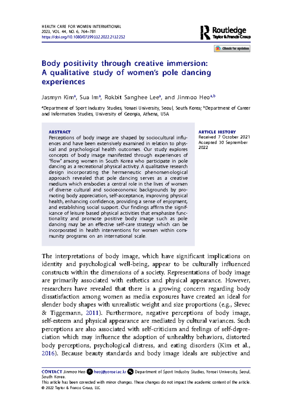 Body Positivity and Pole Dancing: A Qualitative Study (HWI 2023) - Studocu