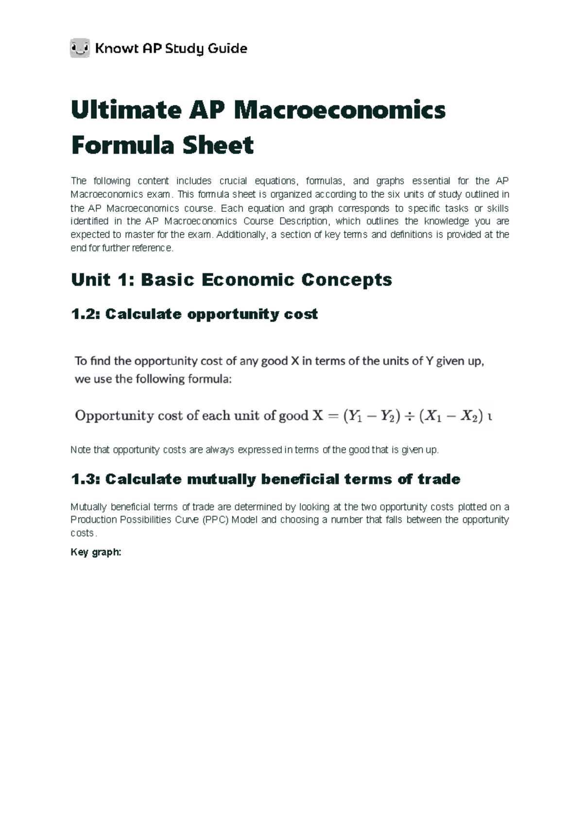 AP Macroeconomics Formula Sheet: Essential Equations & Graphs - Studocu