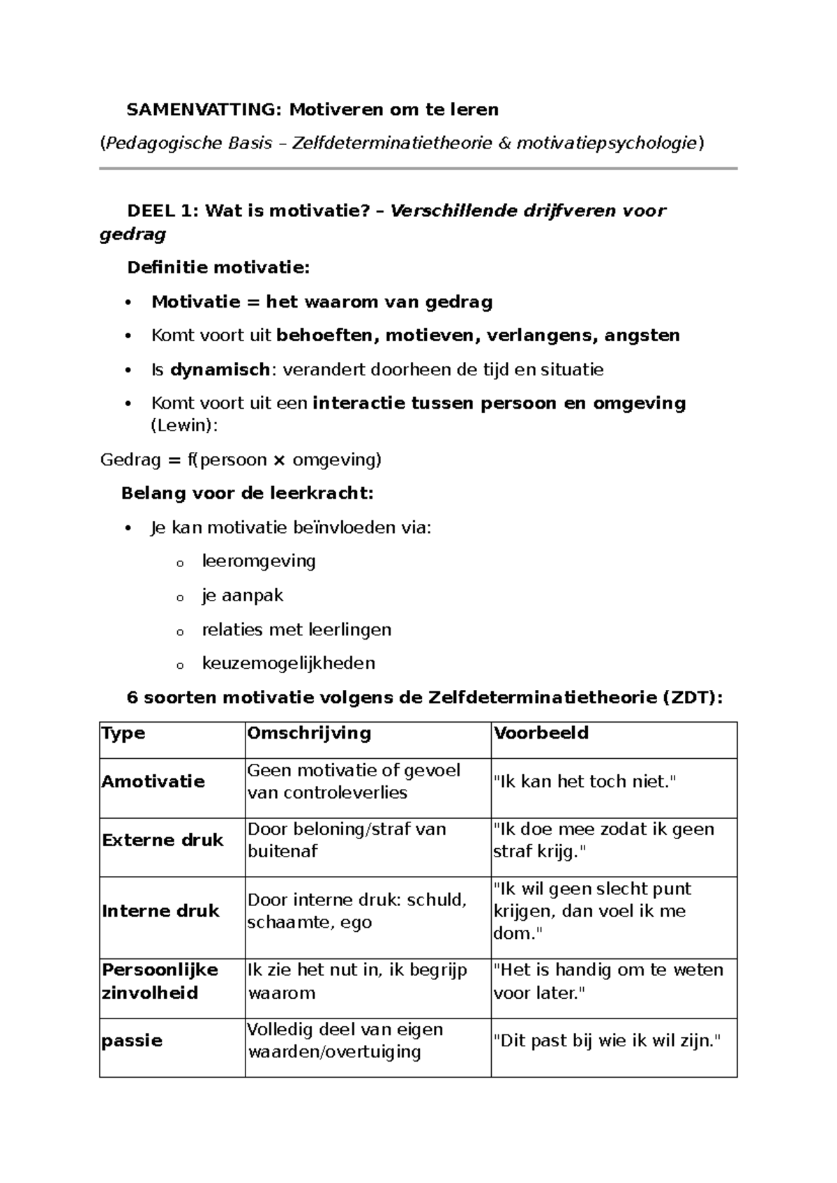 Samenvatting: Motiveren om te Leren (Pedagogische Basis ZDT) Deel 1-3 ...