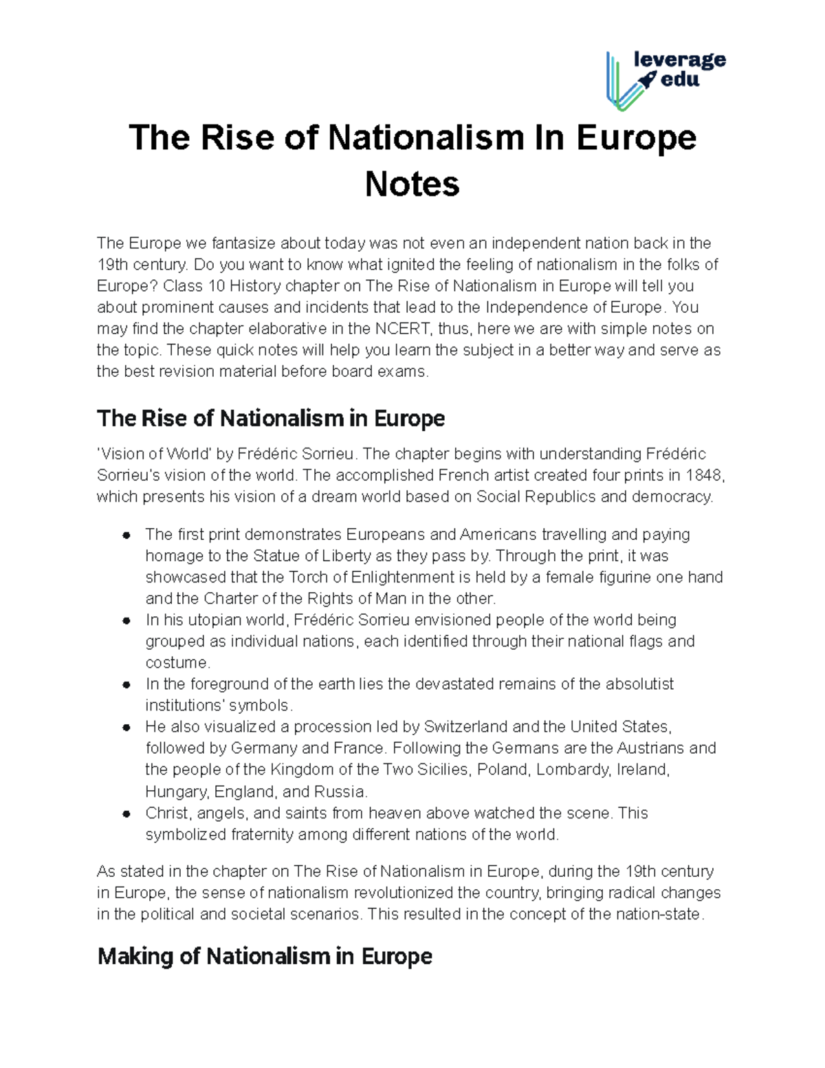 The Rise of Nationalism In Europe Notes PDF - The Rise of Nationalism ...