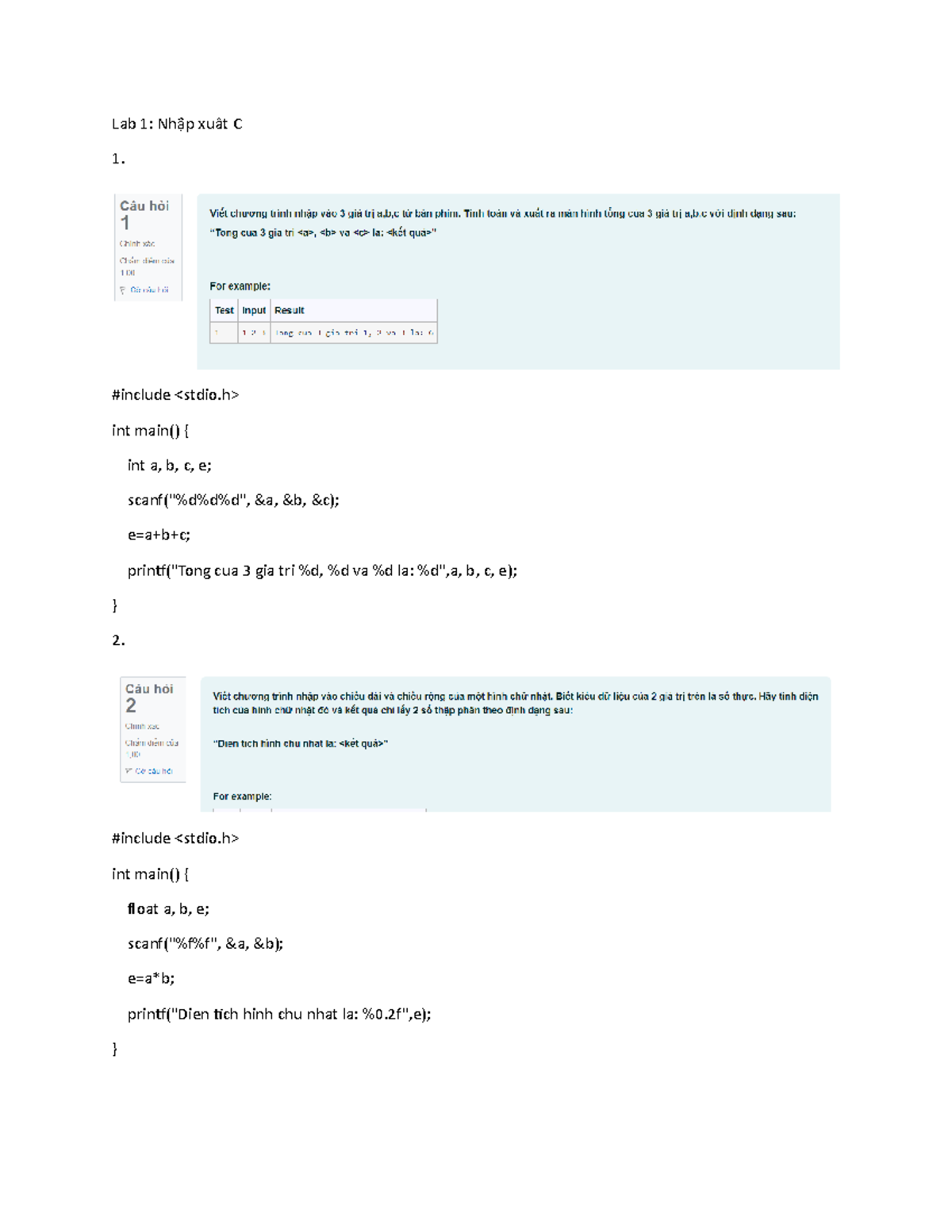 Lab-1 + - lap 1 2 - Lab 1: Nh p xuấất Cậ 1. #include int main() { int a, b, c, e; - Studocu