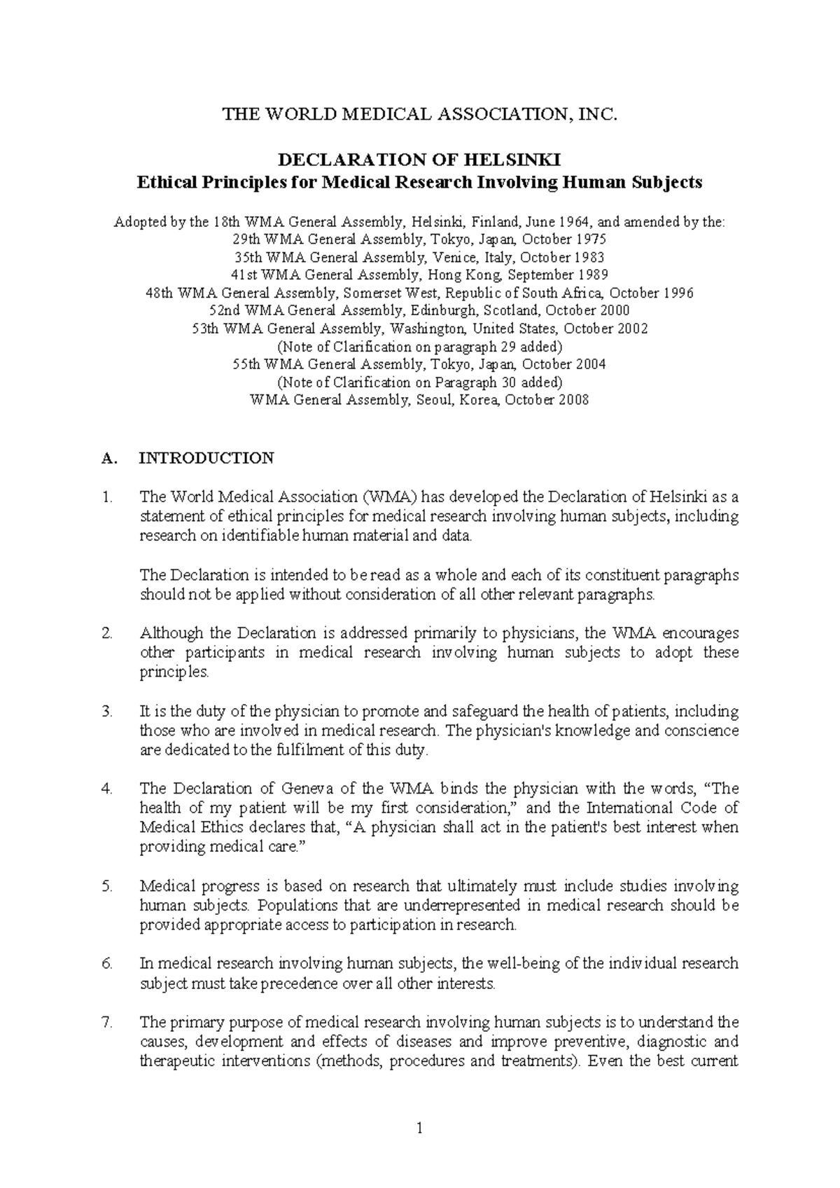 Helsinki Declaration: Ethical Principles in Medical Research (BT) - Studocu