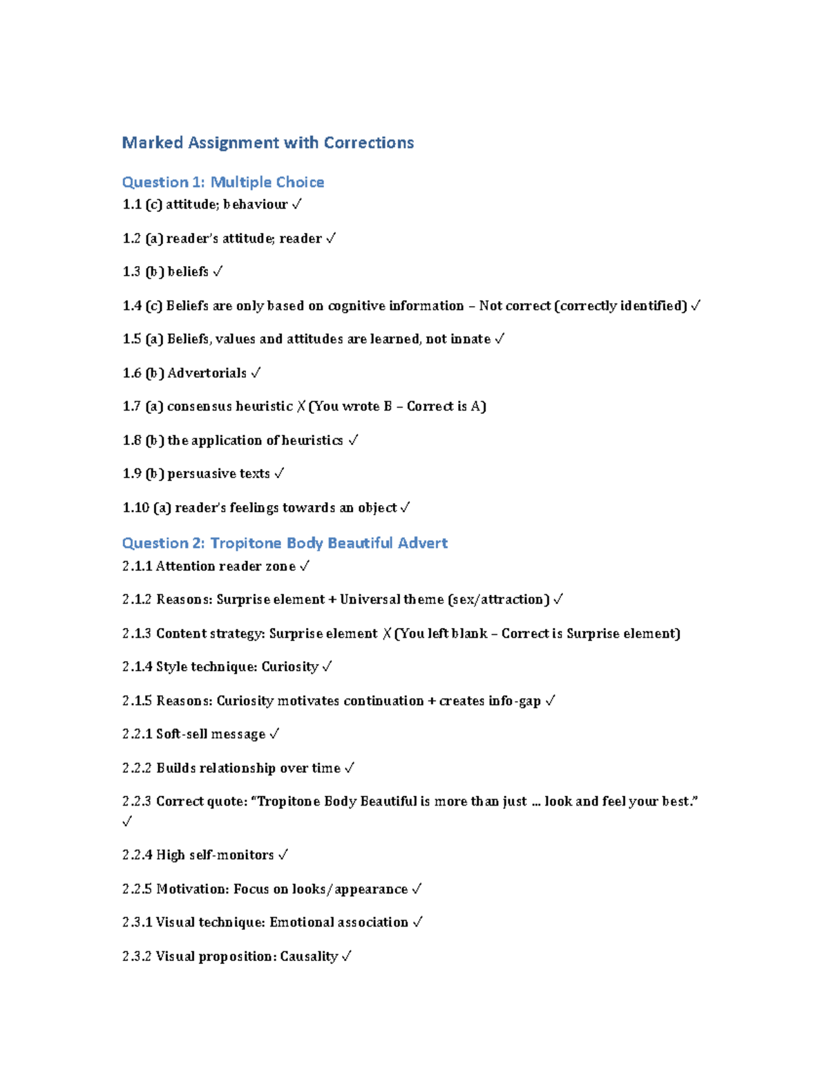 Marked Assignment Corrections - Let's Aim for Distinctions - Studocu
