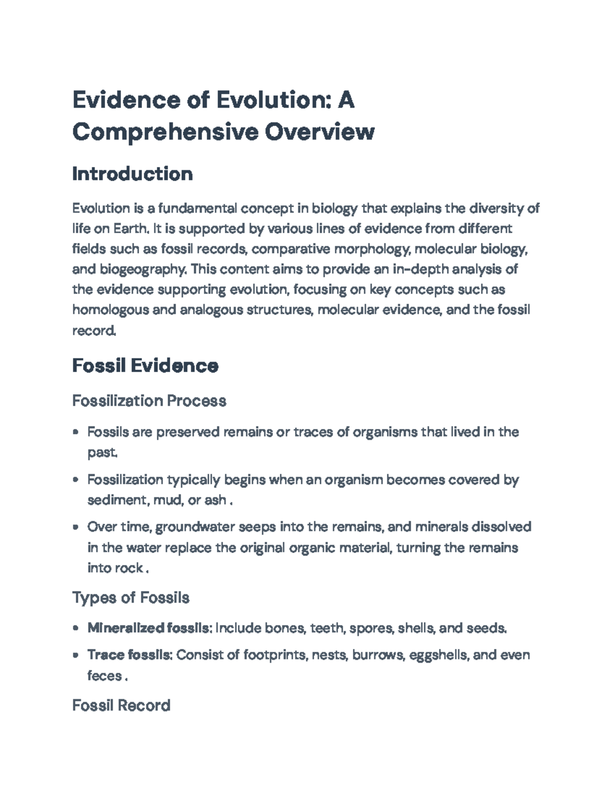 Evidence of Evolution: A Comprehensive Overview (BIOL 101) - Evidence ...