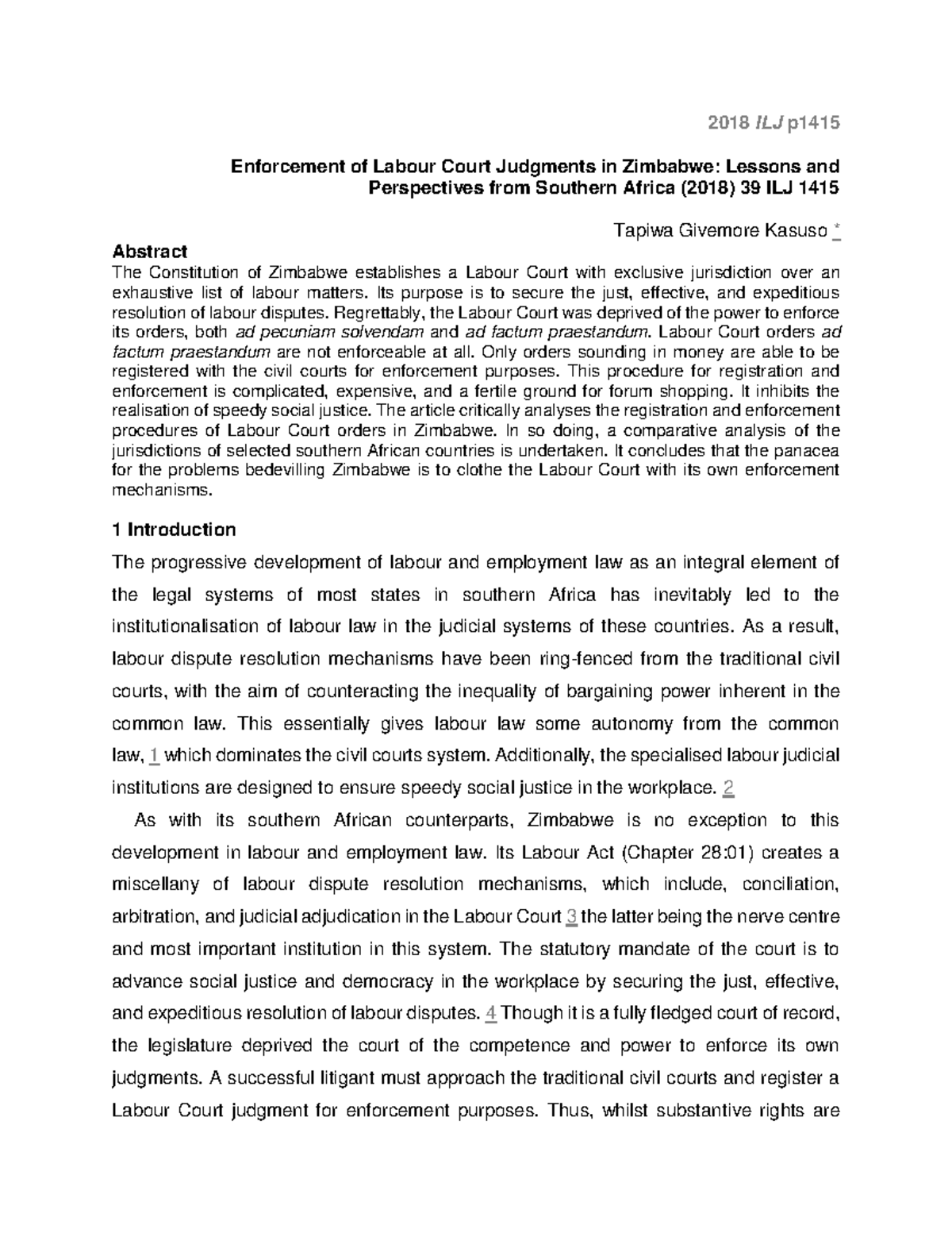 Enforcement of Labour Court Judgments in Zimbabwe: Insights from ...