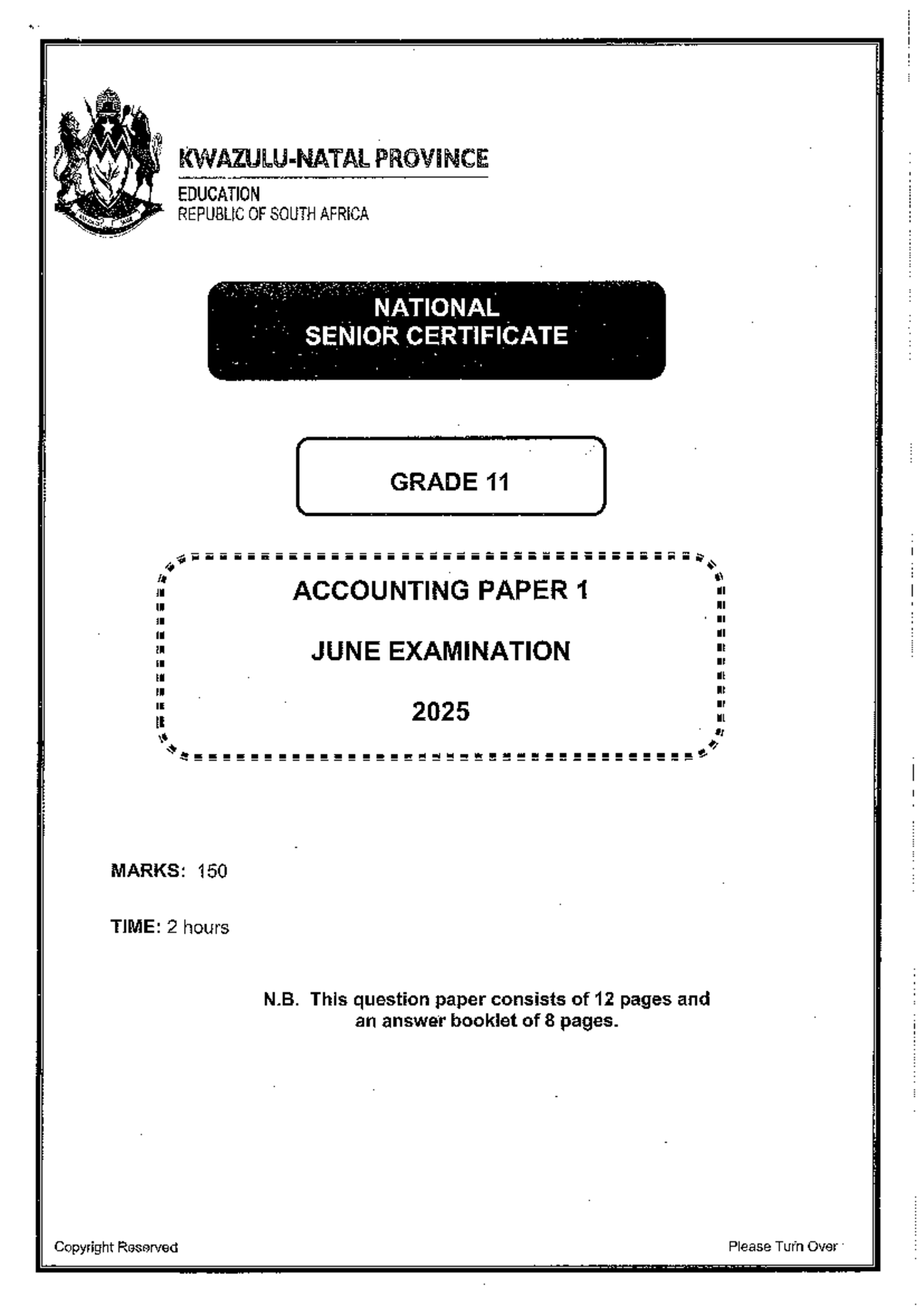 Accounting P1 (Grade 11) June Exam 2025 - Question Paper - Studocu