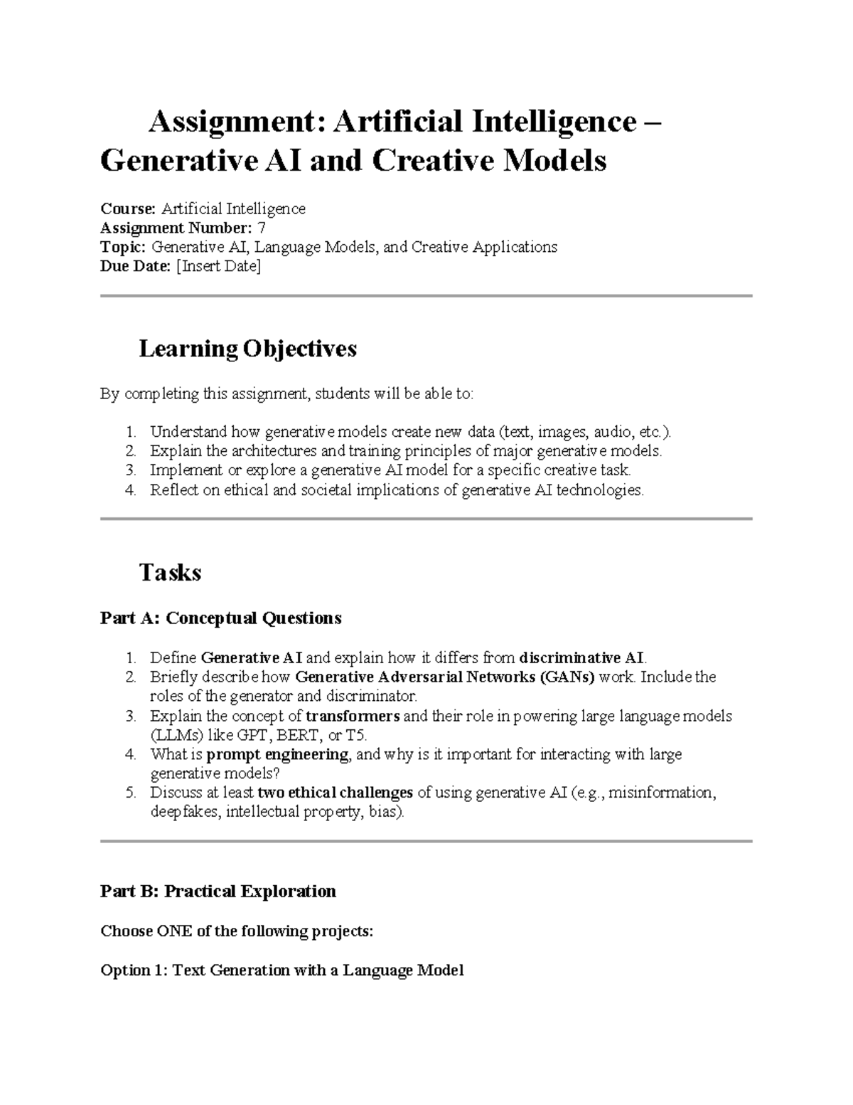 Assignment 7: Generative AI & Creative Models Exploration - Studocu