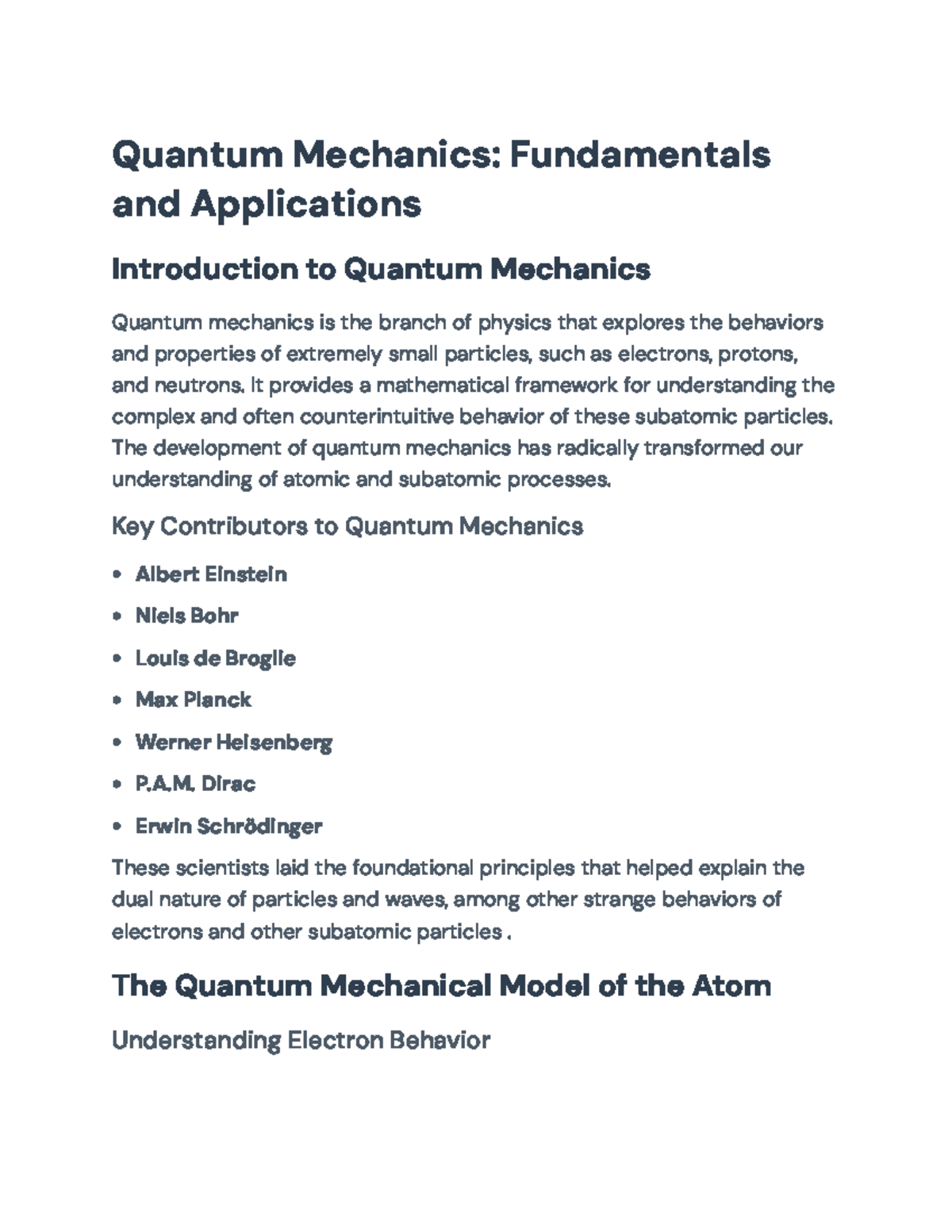 Quantum Mechanics (PHYS101): Fundamentals and Applications Overview ...